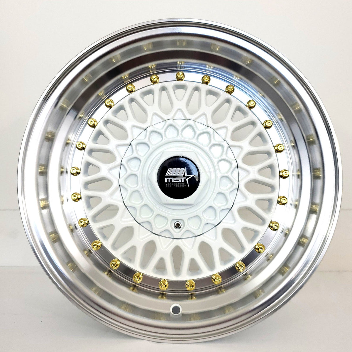 MST Wheels - MT13 White Machined Lip Gold Rivets 15x8 – VID Wheels