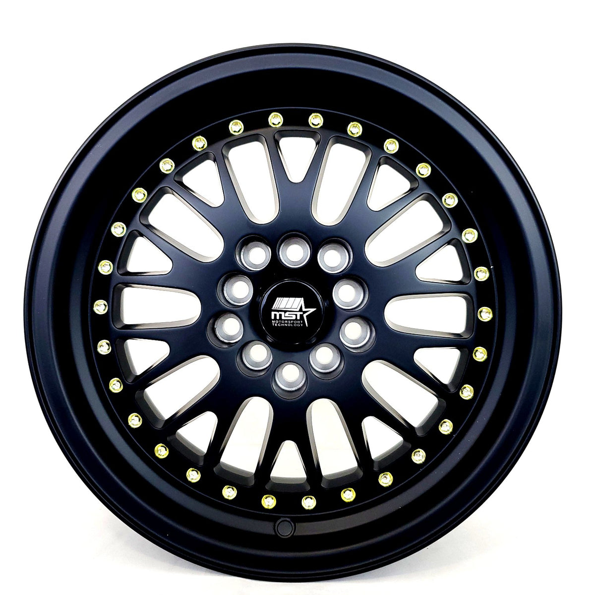 MST Wheels - MT10 Matte Black Gold Rivets 15x7 – VID Wheels