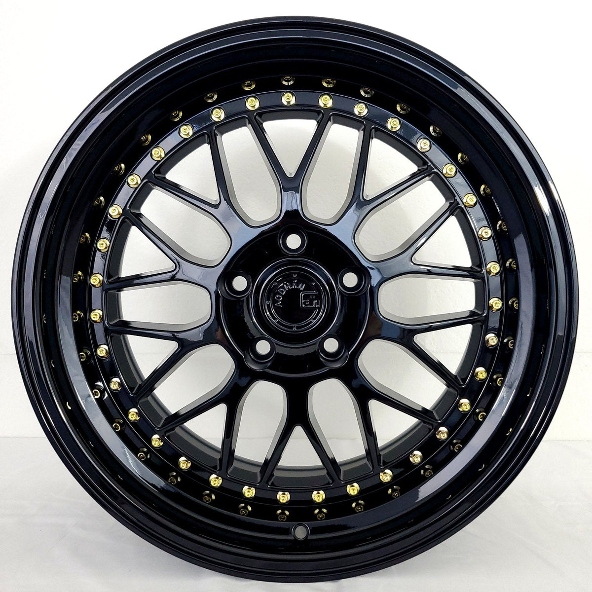Aodhán Wheels - AH02 Gloss Black Gold Rivets 18x8.5 – VID Wheels